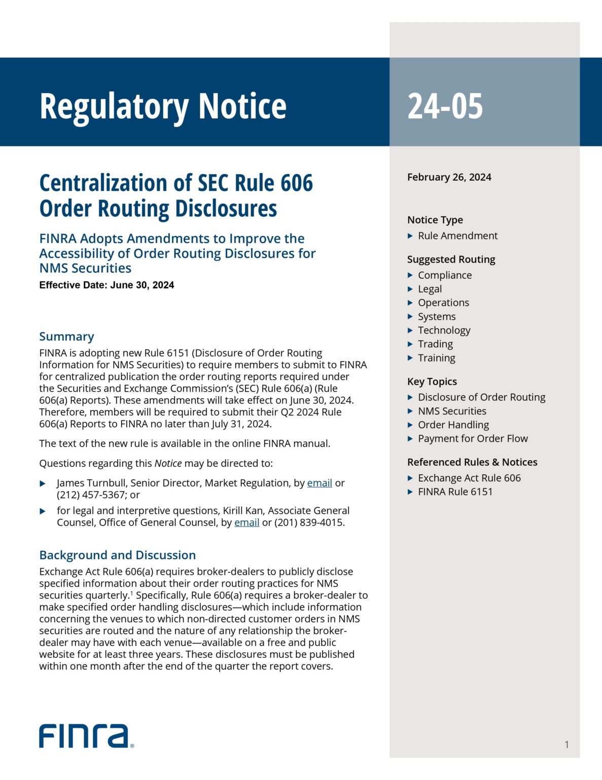 FINRA Regulatory Notice 24-05 - Quadrant Regulatory Group